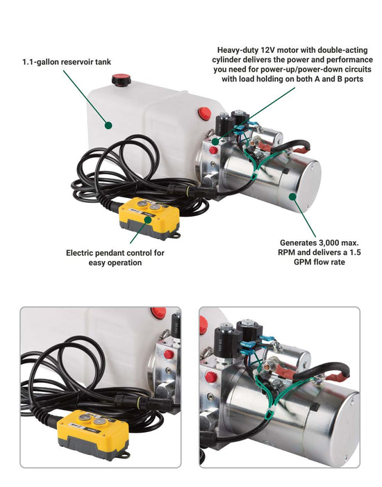 NorTrac® Dump Trailer Power Unit with 12V DC Motor — For Double-Acting ...