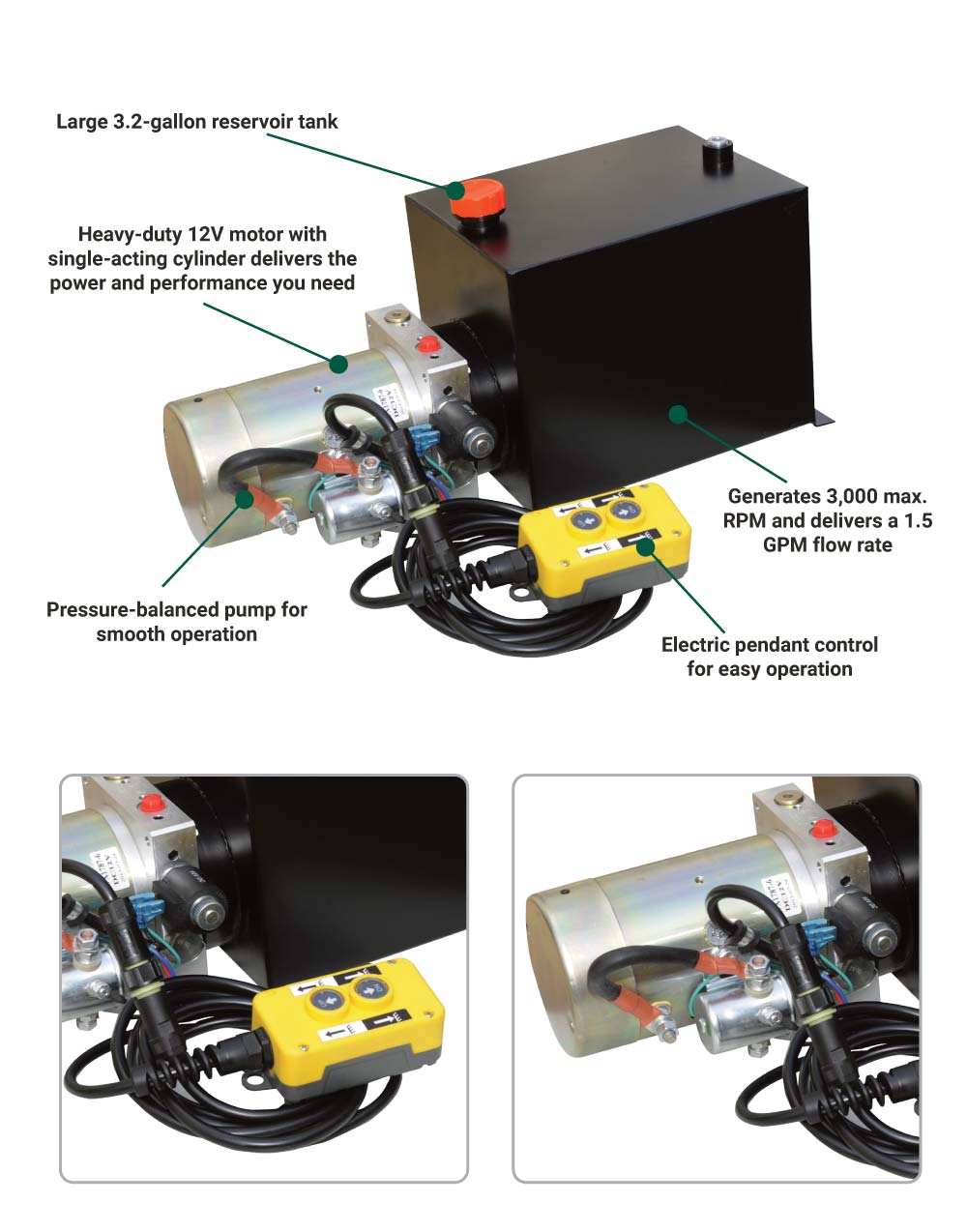 NorTrac® Dump Trailer Power Unit with 12V DC Motor — For Single-Acting ...