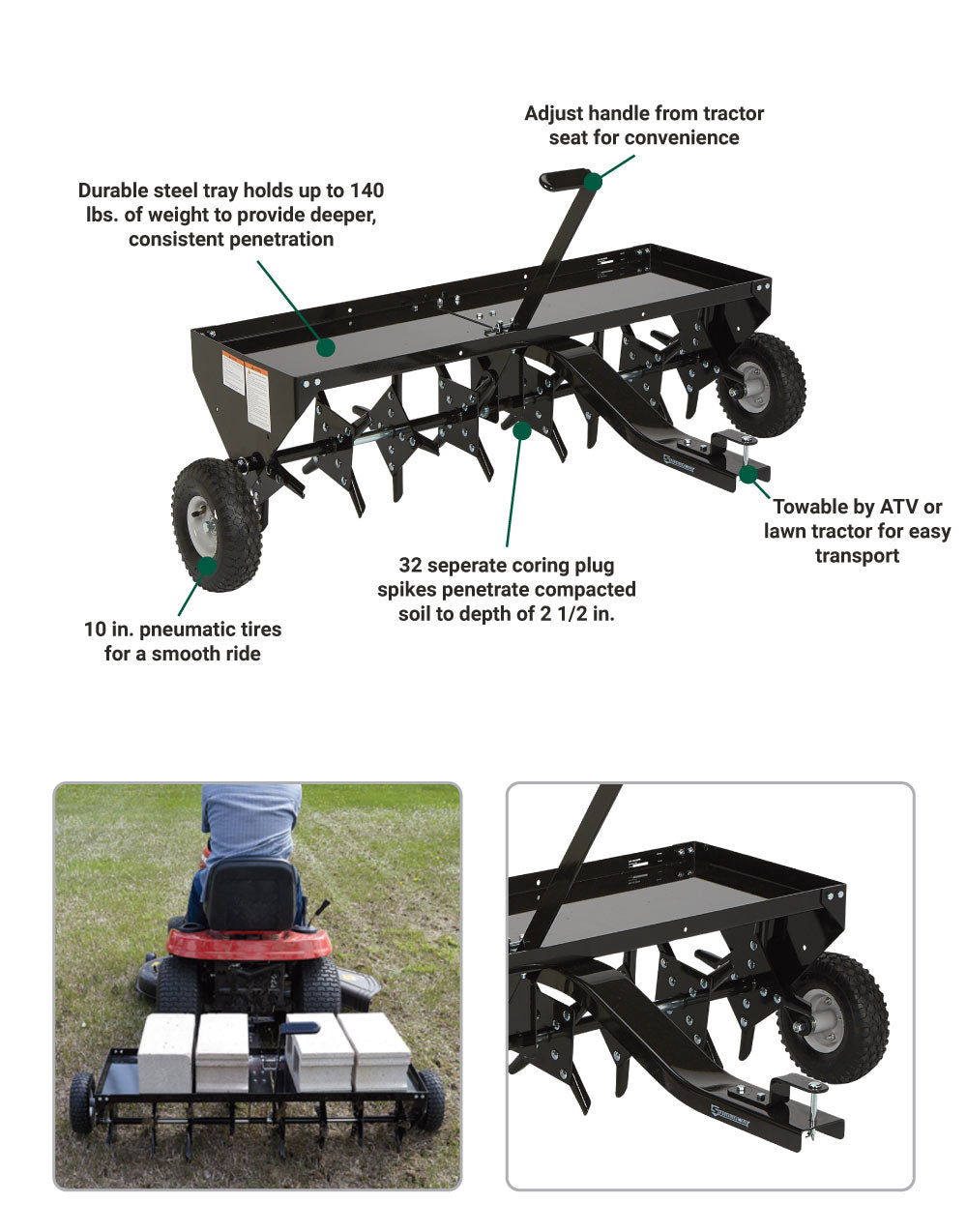 Strongway® Tow Behind Plug Lawn Aerator 48 In. 32 Coring Plugs (49167 ...