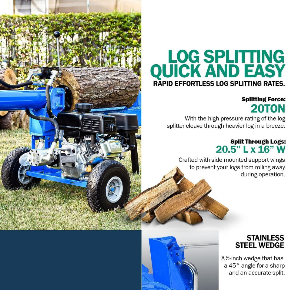 Landworks 20 Ton 7HP 209 CC Gas Powered Log Splitter (GUO079) – Wood ...